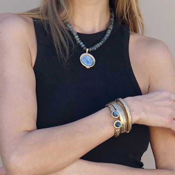 Tat2 Designs Labradorite Rondelle Gold Escudo Necklace - PapillonStyles