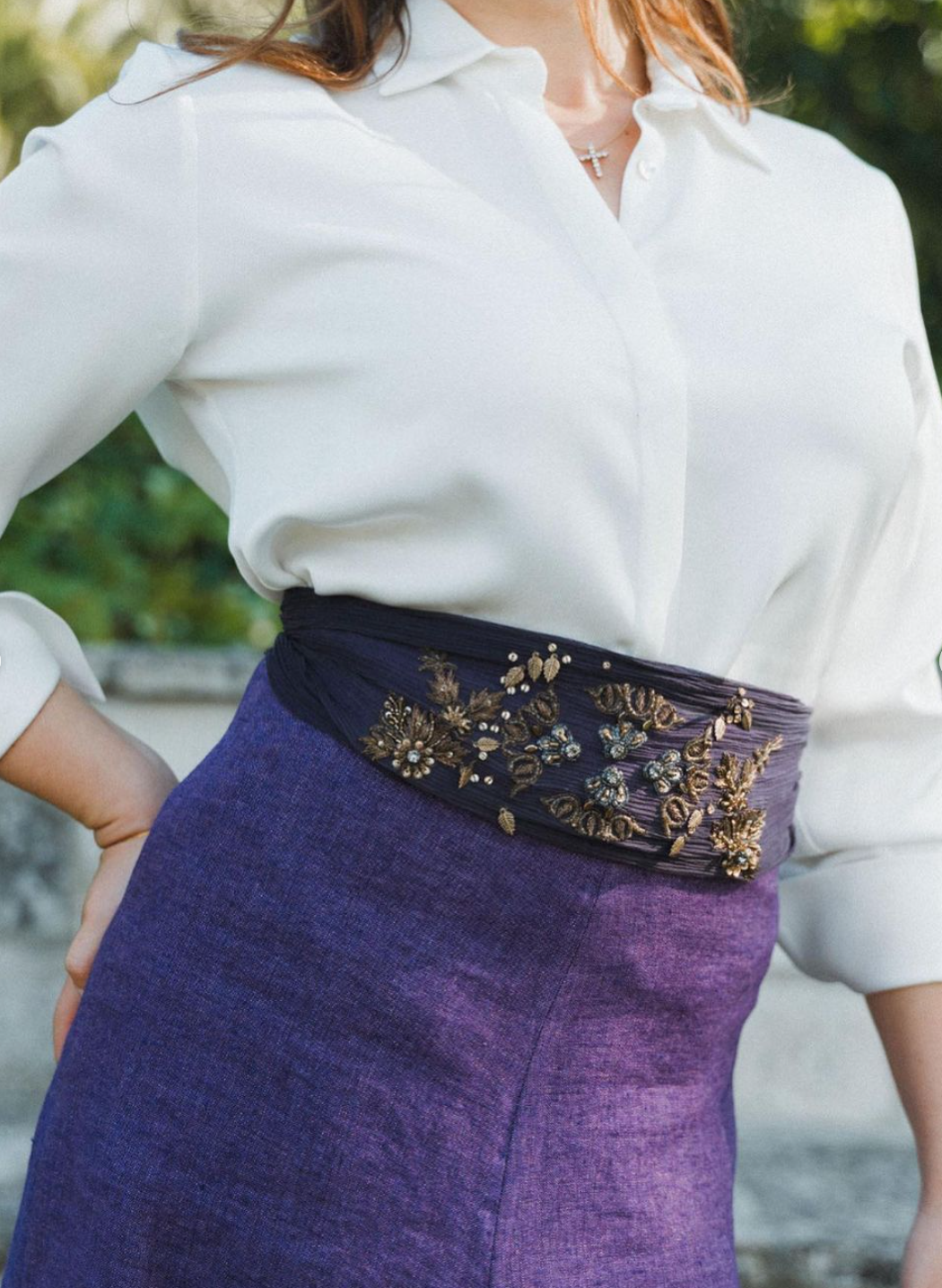 T.ba Solea Sash Belt | Spanish Designer Embroidered Chiffon Belt ...