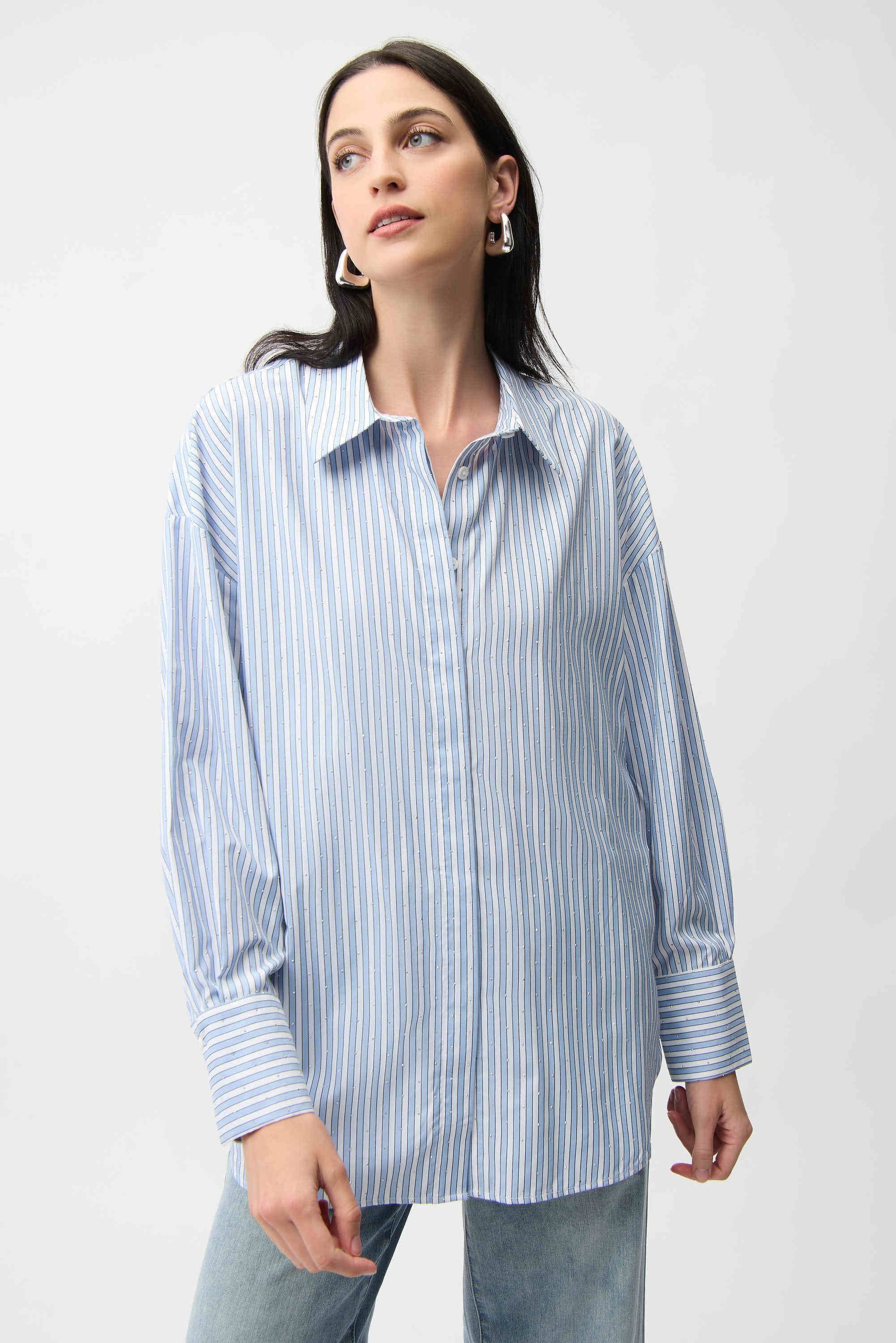 Joseph Ribkoff Satin Abstract Print Button-Down Blouse - PapillonStyles