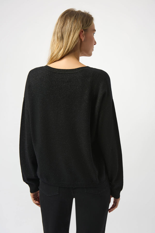 Joseph Ribkoff Wool Blend V-Neck Boxy Sweater | Black & Light Grey ...